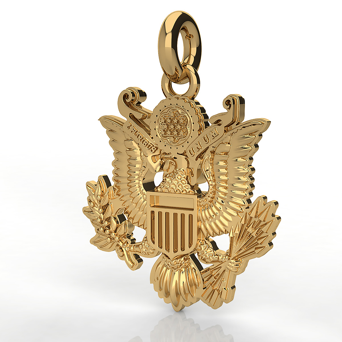 Great Seal of the US Patriotic Double-Sided Eagle Crest Pendant 14K Gold