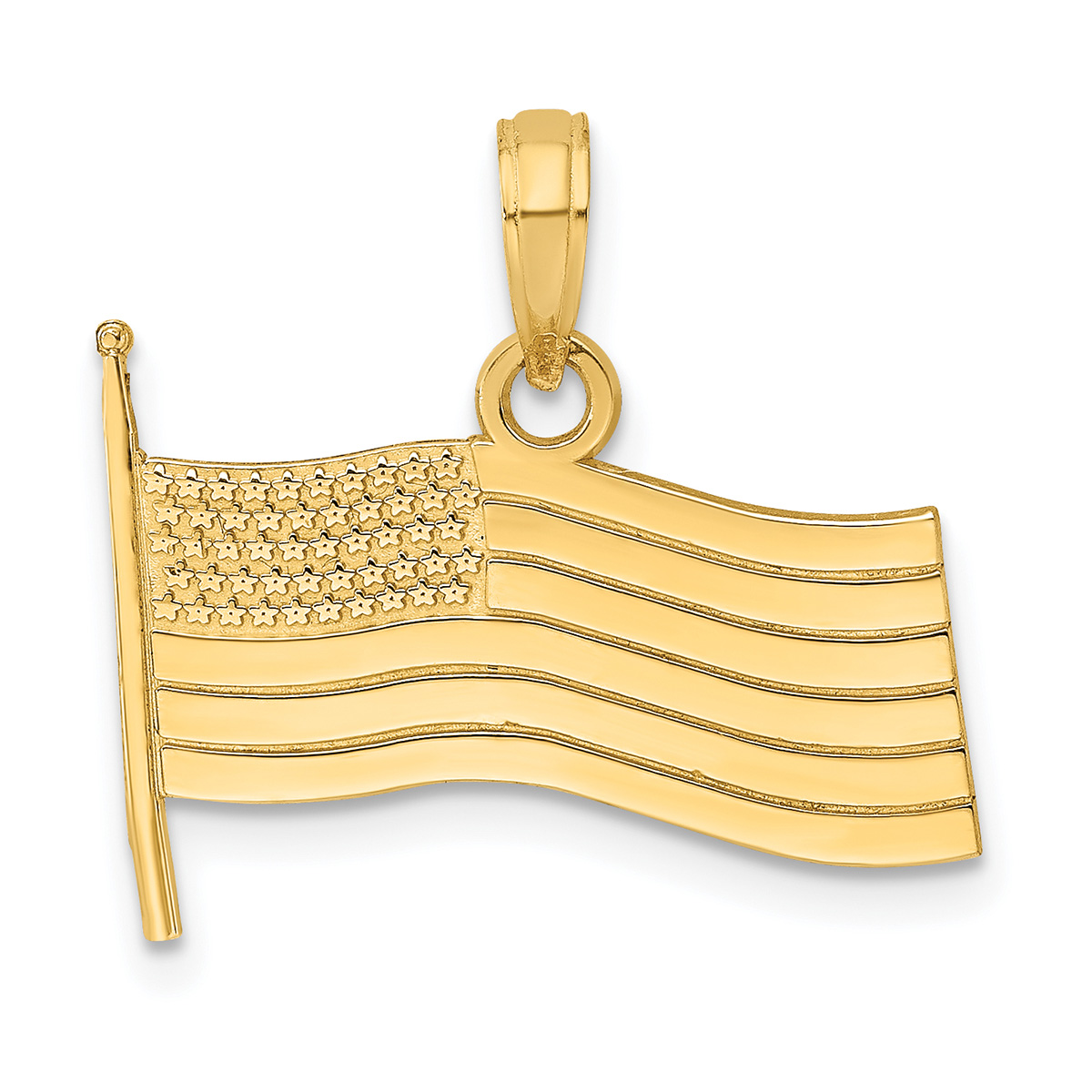 14K Gold Polished American Flag Pendant