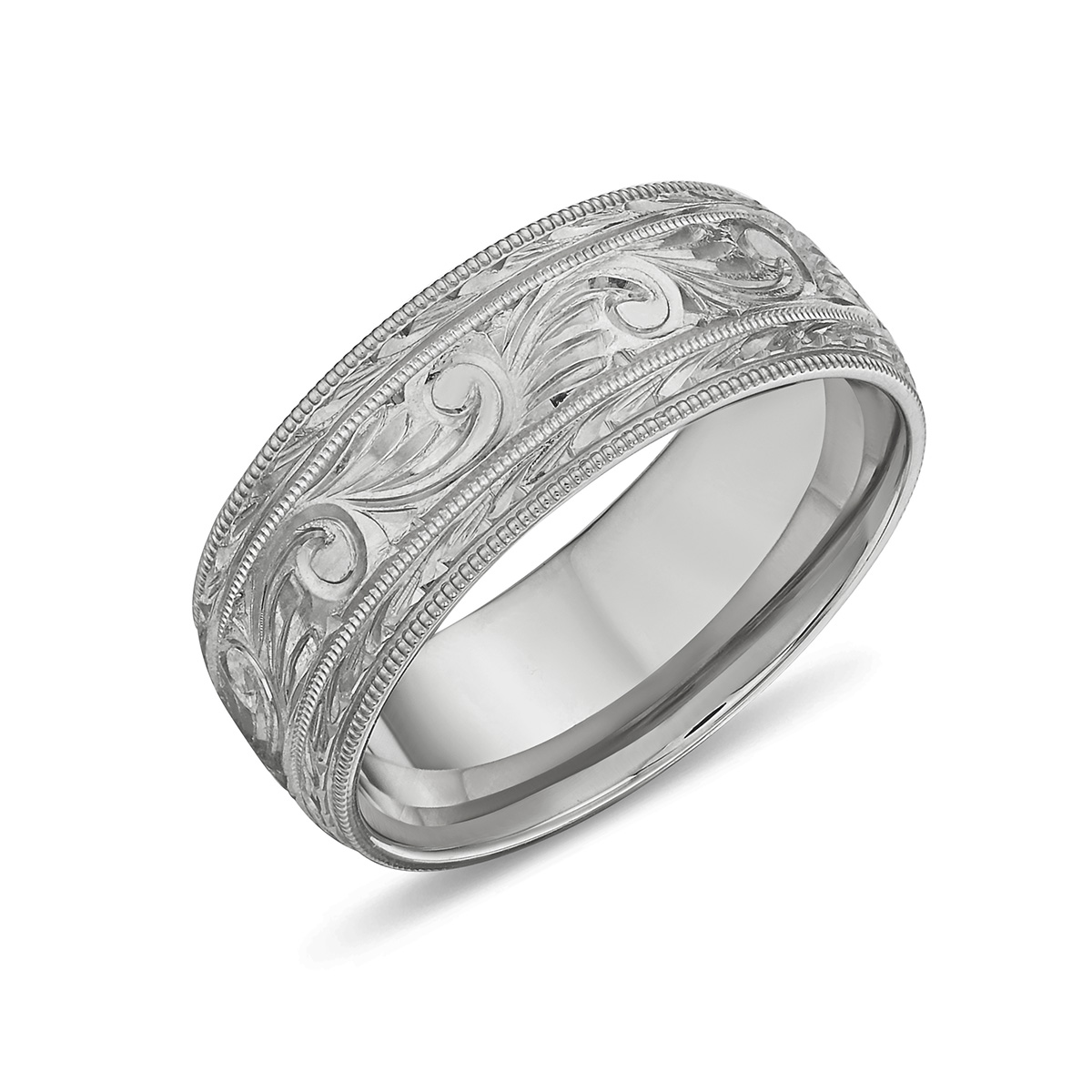 Platinum Hand Carved Paisley Wedding Band Ring