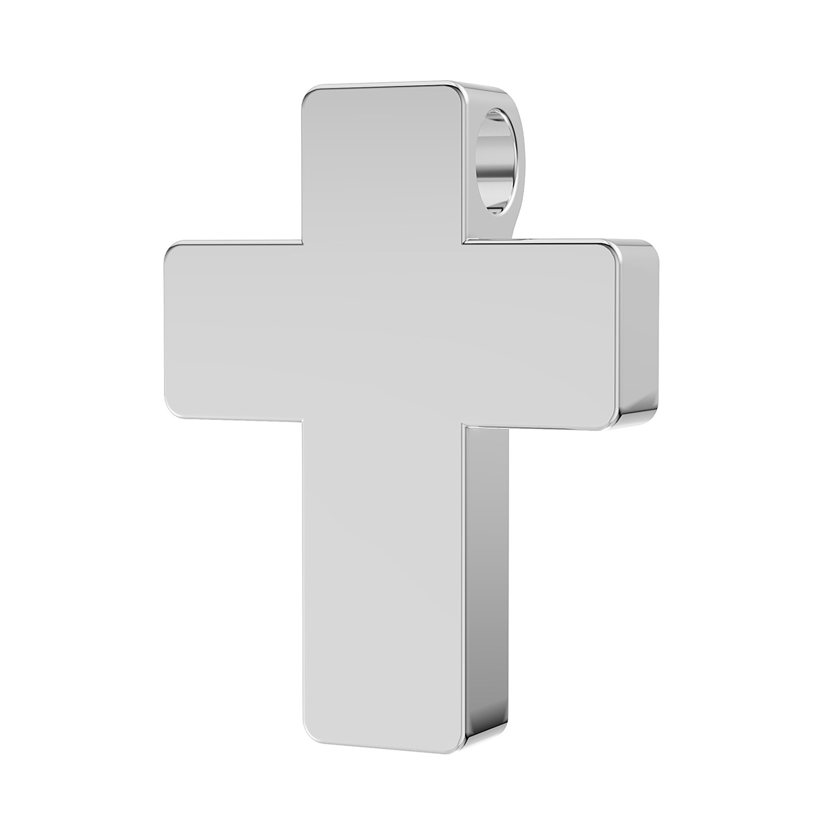 14K White Gold Small Chunky Cross Pendant with Hidden Bail